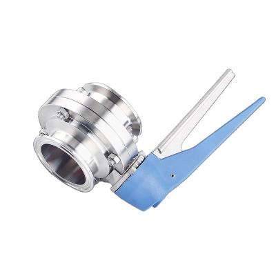 China Roestvrij staal 304 vlinderklep met blauw trekkerhandvat en tri-clamp klaver Te koop