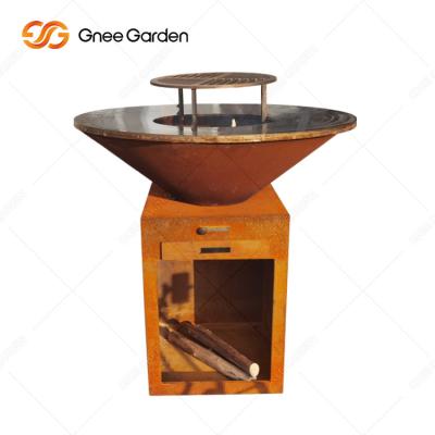 Cina Griglia per barbecue a carbone per barbecue all'aperto in acciaio corten con griglia di cottura in vendita