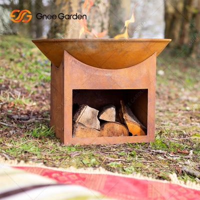 Cina Legno all'aperto rotondo del giardino che brucia il pozzo d'acciaio 3mm del fuoco di Corten con deposito di legname in vendita