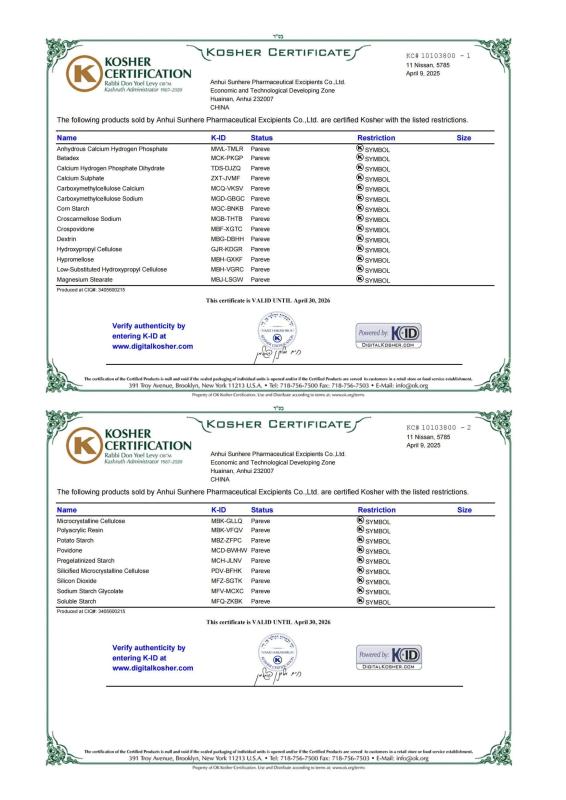 Kosher - Anhui Sunhere Pharmaceutical Excipients Co., Ltd.