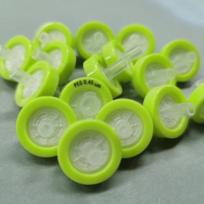 중국 Φ13mm PES 주사기 필터 0.45 μm 포리 크기 ABS 하우징 루어 슬립 판매용
