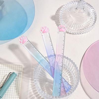 China Twingo Cat Claw Ruler Student Creative Stationery Gradient Color Plastic Ruler for sale