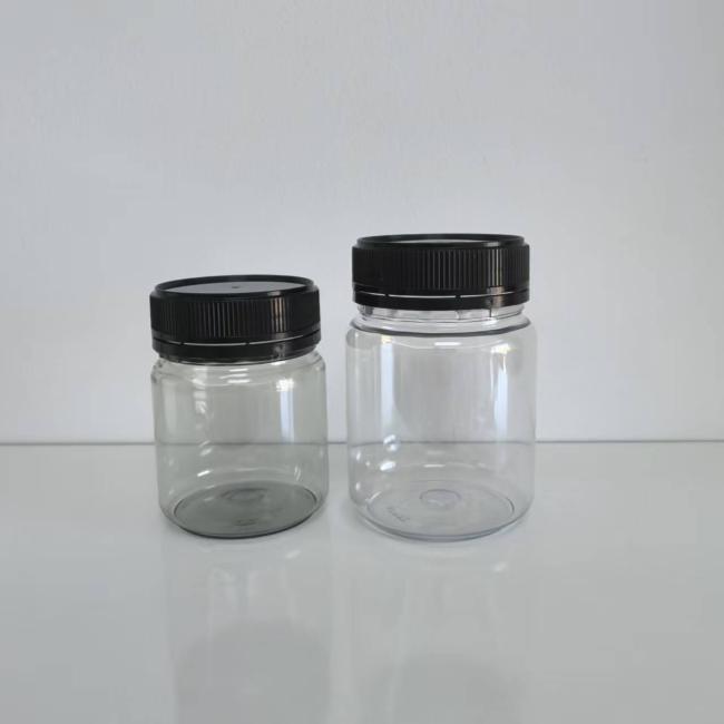 200ml/250ml Round PET Plastic Bottle with Black Anti-Theft Screw Cap for Food Packaging