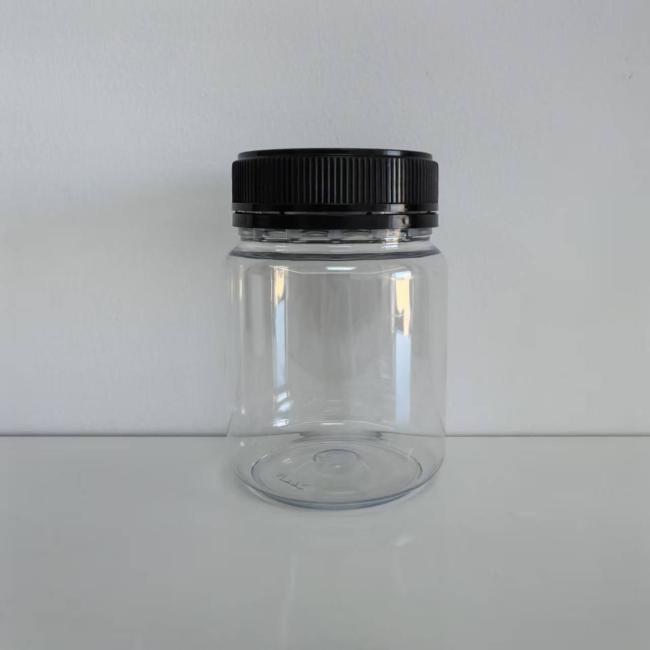 200ml/250ml Round PET Plastic Bottle with Black Anti-Theft Screw Cap for Food Packaging