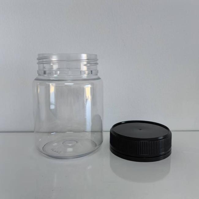 200ml/250ml Round PET Plastic Bottle with Black Anti-Theft Screw Cap for Food Packaging