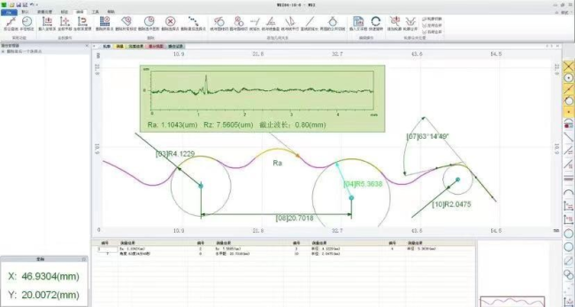 Roughness and Contour Tester software interface