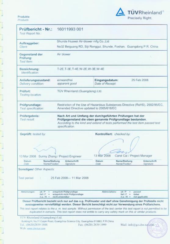 rohs certification for blower - Funworld Inflatables Limited
