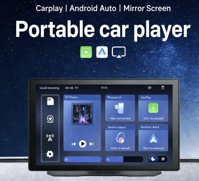 9-inch car stereo displaying wireless connectivity options