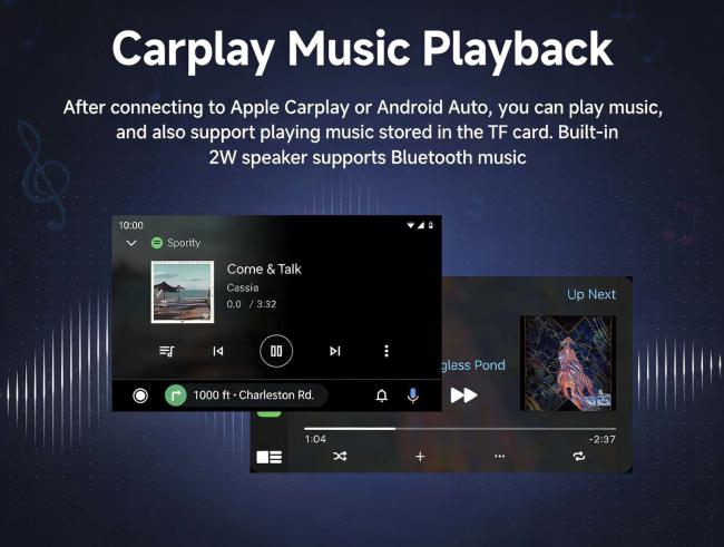 Car stereo interface showing music playback features