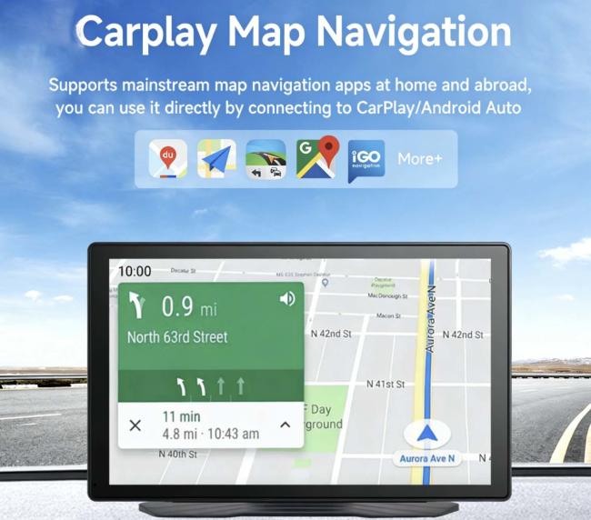 Car stereo showing map navigation interface