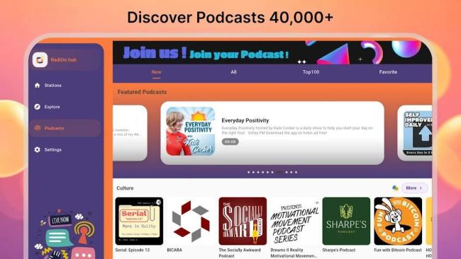 Podcast library showing diverse podcast categories and themes