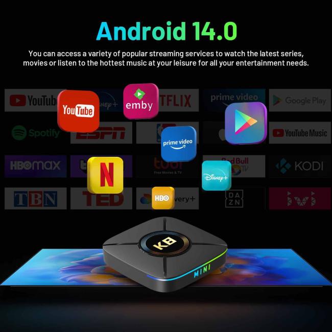 Android 14 operating system interface on TV box