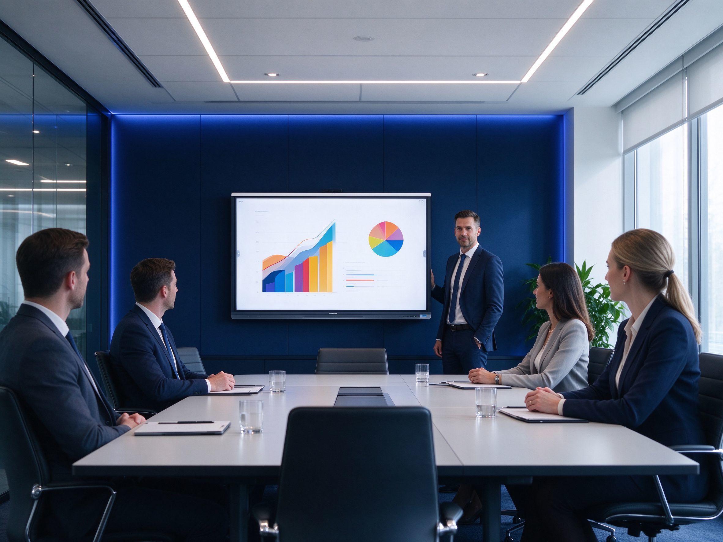 Qtenboard interactive flat panel in a modern meeting room