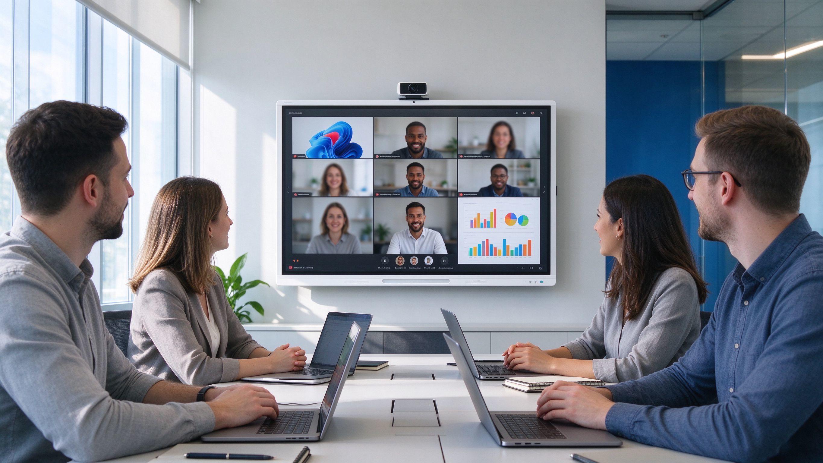 Hybrid meeting using an interactive flat panel with remote participants