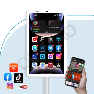 China Qtenboard Interaktiver 21,5 27 32 Zoll Smart Mobile Touchscreen Tragbarer Fernseher 2k HD Display Android 13 Rollbarer TV-Ständer Tragbar zu verkaufen