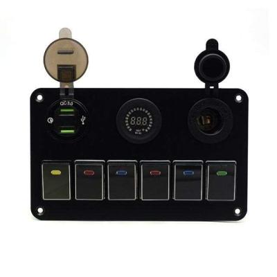 China Metal 6 Gang Switch Panel 12V Rocker USB Socket Power Socket Breaker Control QC3.0 RV Car Marine for sale