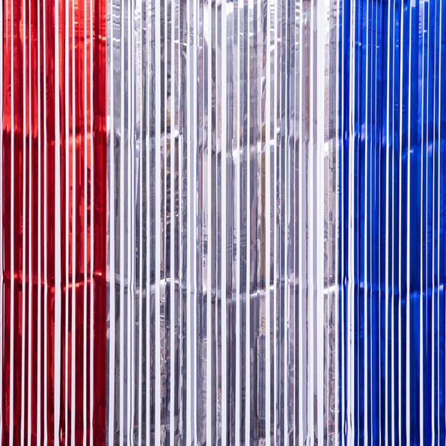 Colorful plastic party fringe curtain in festive setting