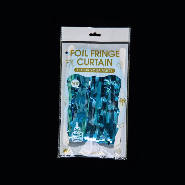 Colorful tinsel fringe curtain displayed at a party