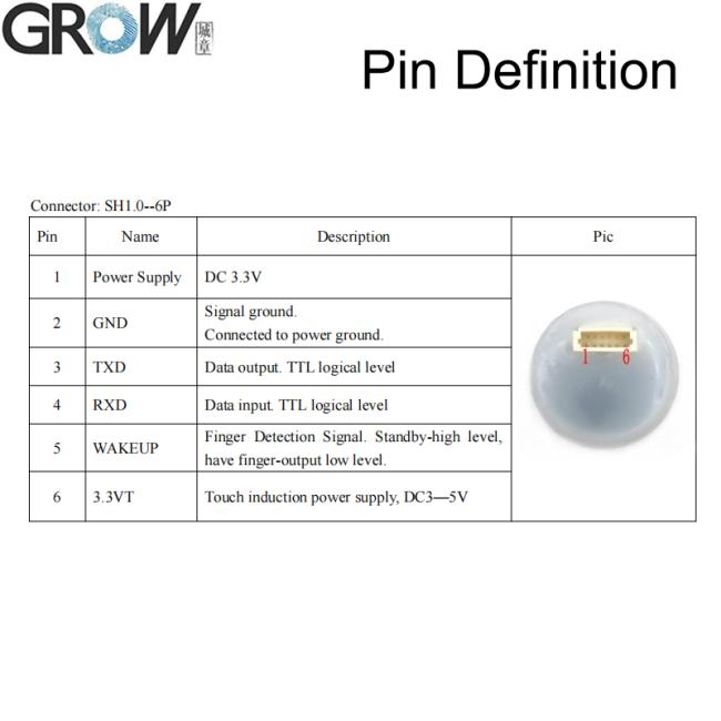 Grow R502-F IP65 Waterproof Small DC3.3V RGB LED Capacitive Fingerprint Module