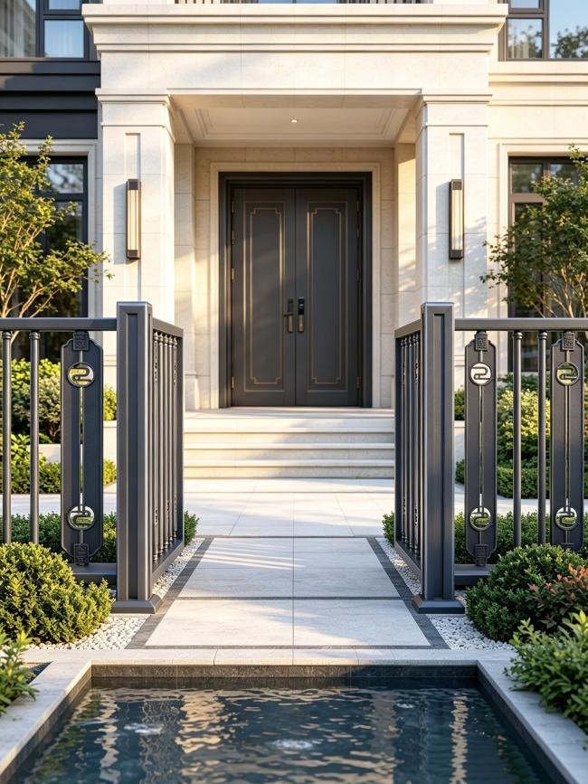Garden boundary fence featuring the custom aluminium construction and decorative elements