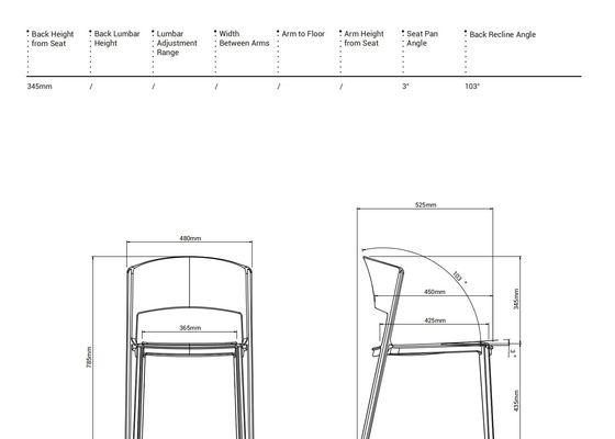 Waterfalls Side Chair dimension drawing - detailed measurements and specifications