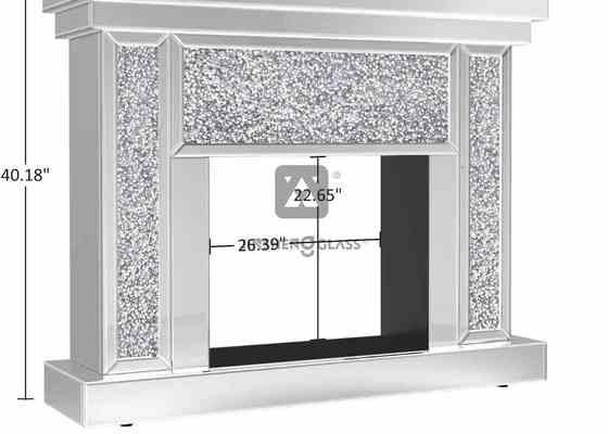 JS-FP10 Mirrored Electric Fireplace showing elegant silver mirror finish and 3D flame effect