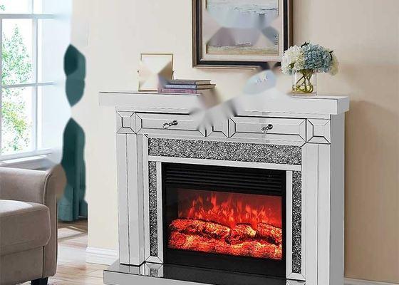 JSF498 Mirrored Fireplace TV Stand with crushed diamond design