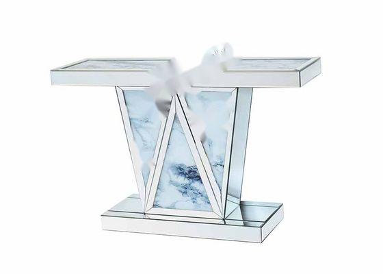 Mirrored furniture console table with marble effect glass top and mirrored finish