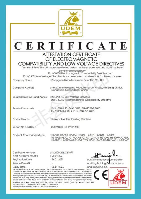 EN 61010-1:2010+A1:2019, EN 61326-1:2013 EN 61000-3-2:2014, EN 61000-3-3:2013 - Dongguan Lixian Instrument Scientific Co.,LTD