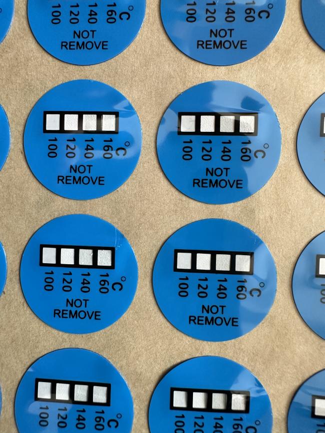 Irreversible Temperature Indicator Strips showing multiple temperature points