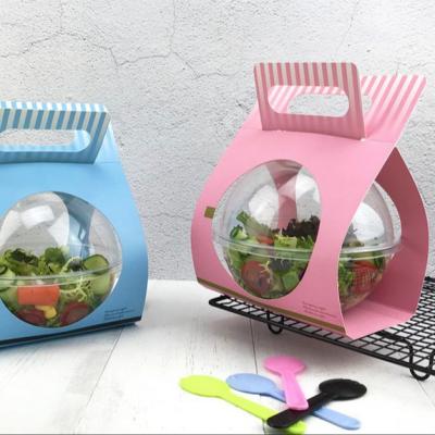 Stocked Disposable Clear Round Bowls for Salad Poke Bowls with Lid Card Carrier