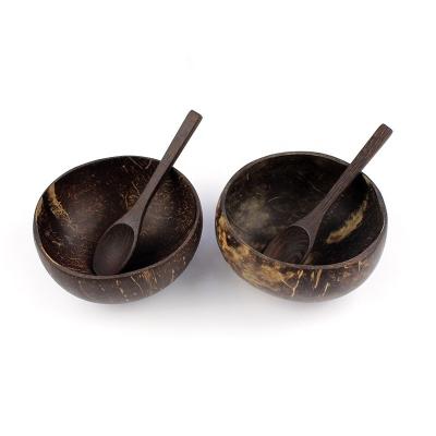 Customized Coconut Bowl with Flower Pattern Shell and Wooden Spoon Set