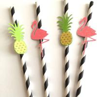 Quality Custom Sticker Flamingo and Pineapple Pattern Paper Straws for Party Bar Accessories for sale