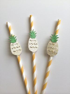 Custom Sticker Flamingo and Pineapple Pattern Paper Straws for Party Bar