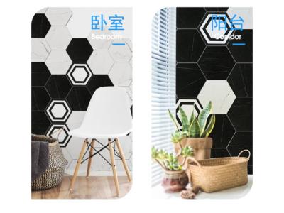 China Small Black Hexagon 8'X9.2' 8.8mm Marble Look Porcelain Tile for sale