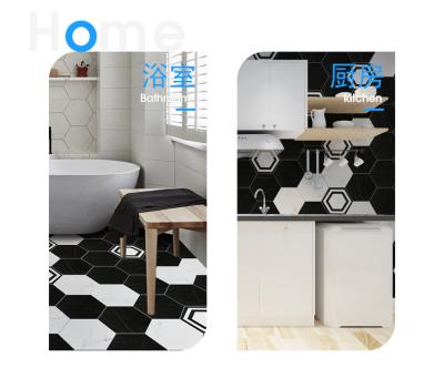 China Small Black Hexagon 8'X9.2' 8.8mm Marble Look Porcelain Tile for sale