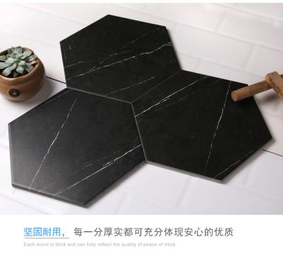 China Small Black Hexagon 8'X9.2' 8.8mm Marble Look Porcelain Tile for sale