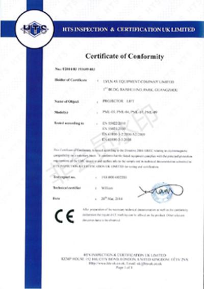 EMC Certificate for Lyln Projector Lift - Lyln AV Equipment Company Limited