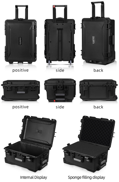 Waterproof tool case demonstrating portability and locking mechanism