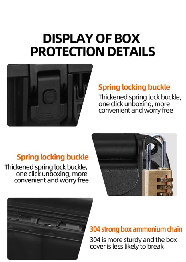 Lockable tool case showing reinforced construction