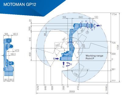 중국 6 축 야스카와 GP12 1.5KVA 픽 앤 플래시 로봇 팔 판매용