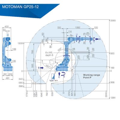 China YASKAWA GP25-12 12 kg Carga útil 2010 mm 6 Eje Brazo robótico en venta