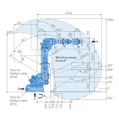 중국 6 축 로봇 팔 GP225 유해물 225kg 도달 2702mm 재료 핸딩 로봇 판매용
