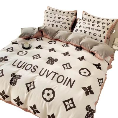 Cina Popolarezza Set di biancheria da letto in cotone 4 in 1 Marrone Bianco King Size Copertura di coperta Letto in vendita