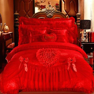Cina 100% di cotone colore massello velluto pizzo copertura di letto copriletto abiti montati 4pcs set di biancheria da letto in vendita