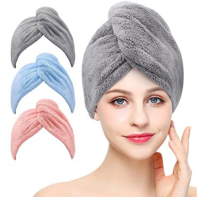 China Custom Design Pure Color Microfiber Coral Fleece Droog haar hoed voor snel drogen haar handdoek Te koop