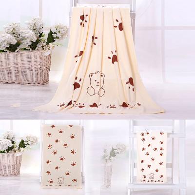 China Home/Hotel Coral Fleece Soft Towel Set Microfiber Bear Print Bad Towel Set Drie stukken Te koop