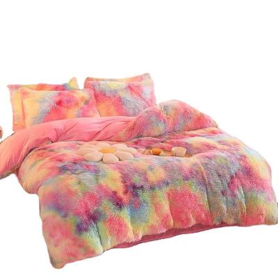 Cina Set di biancheria da letto rosa artigianale con velluto artificiale super morbido e copertura pelosa in vendita