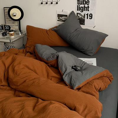 Cina Tipo di biancheria da letto da matrimonio Kit da quattro pezzi da matrimonio Colore solido Copertura di cotone lavato 4 Pcs in vendita
