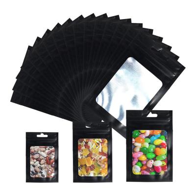Resealable k Mylar καραμελών απόδειξης μυρωδιάς μαύρες τσάντες με το μπροστινό παράθυρο για τα φασόλια καφέ αποθήκευσης τροφίμων, συσκευασία κοσμήματος
